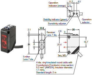 E3Z-B Photoelectric Sensor with Built-in Amplifier for Detecting Clear, Plastic Bottles ...
