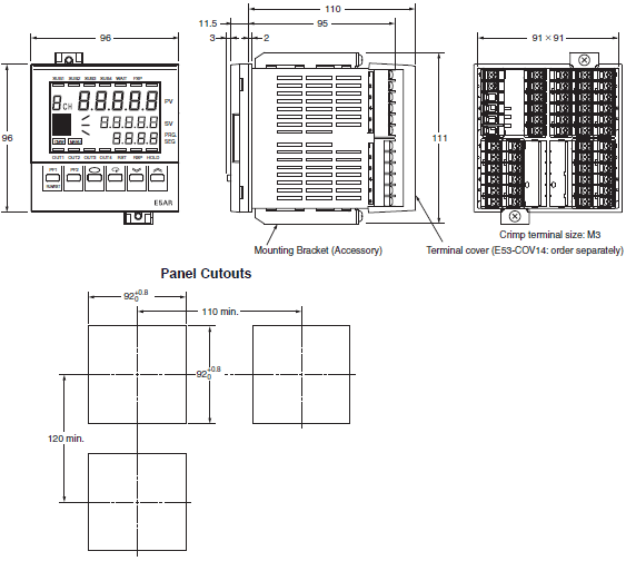 E5AR-T Programmable Digital Controller/Dimensions | OMRON Industrial Automation Indonesia